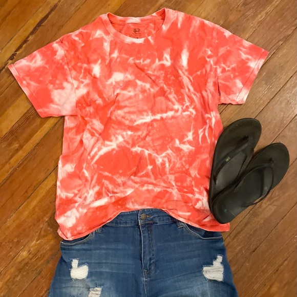 Tops | Bleached Tiedye Tshirt Red Bleached Tshirt | Poshmark